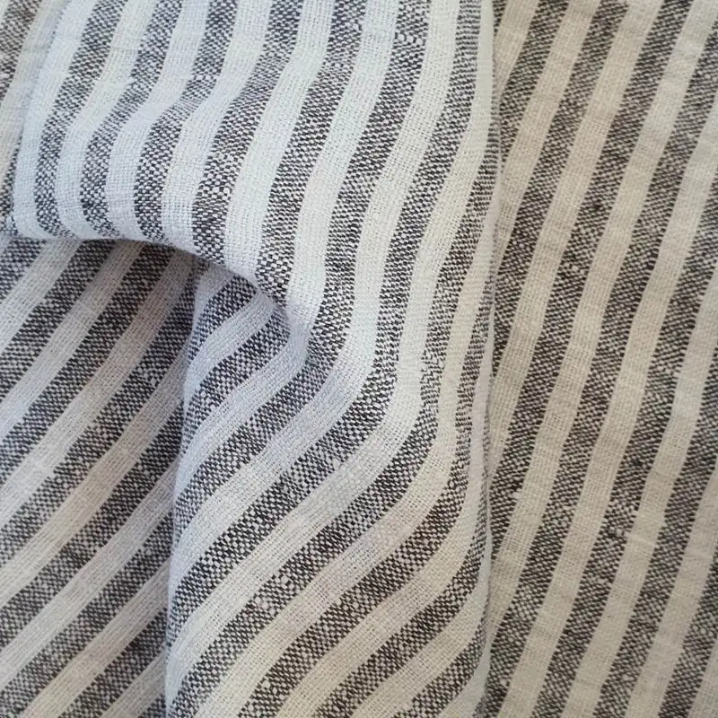 Lin lavé Alizé à rayures graphites et blanches